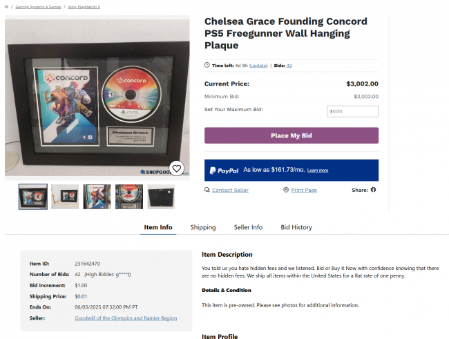 Concord 상패가 경매에 부쳐 $3,000 이상에 낙찰됨 - - Gamereactor